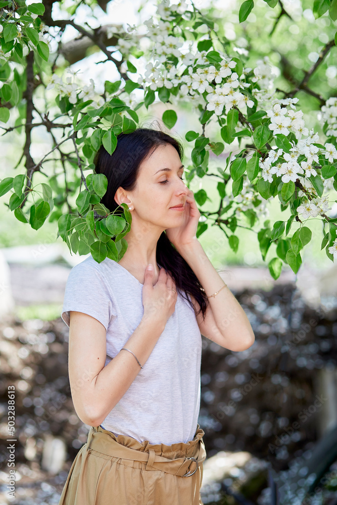 Aesthetic girl practicing spiritual breathwork, meditation outside ...