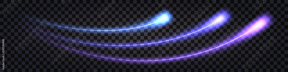 Neon glowing trails, laser beams with shiny light effect, blue and ...