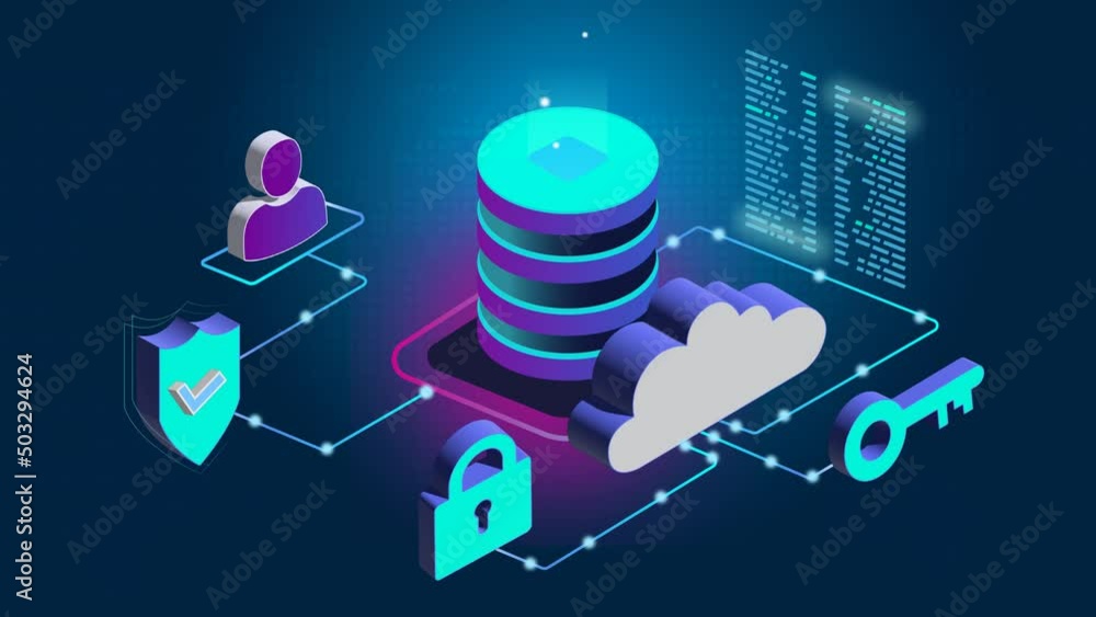 Database Cloud Technology, Encryption Security Concept Showing Data Flow to a User, representing ...