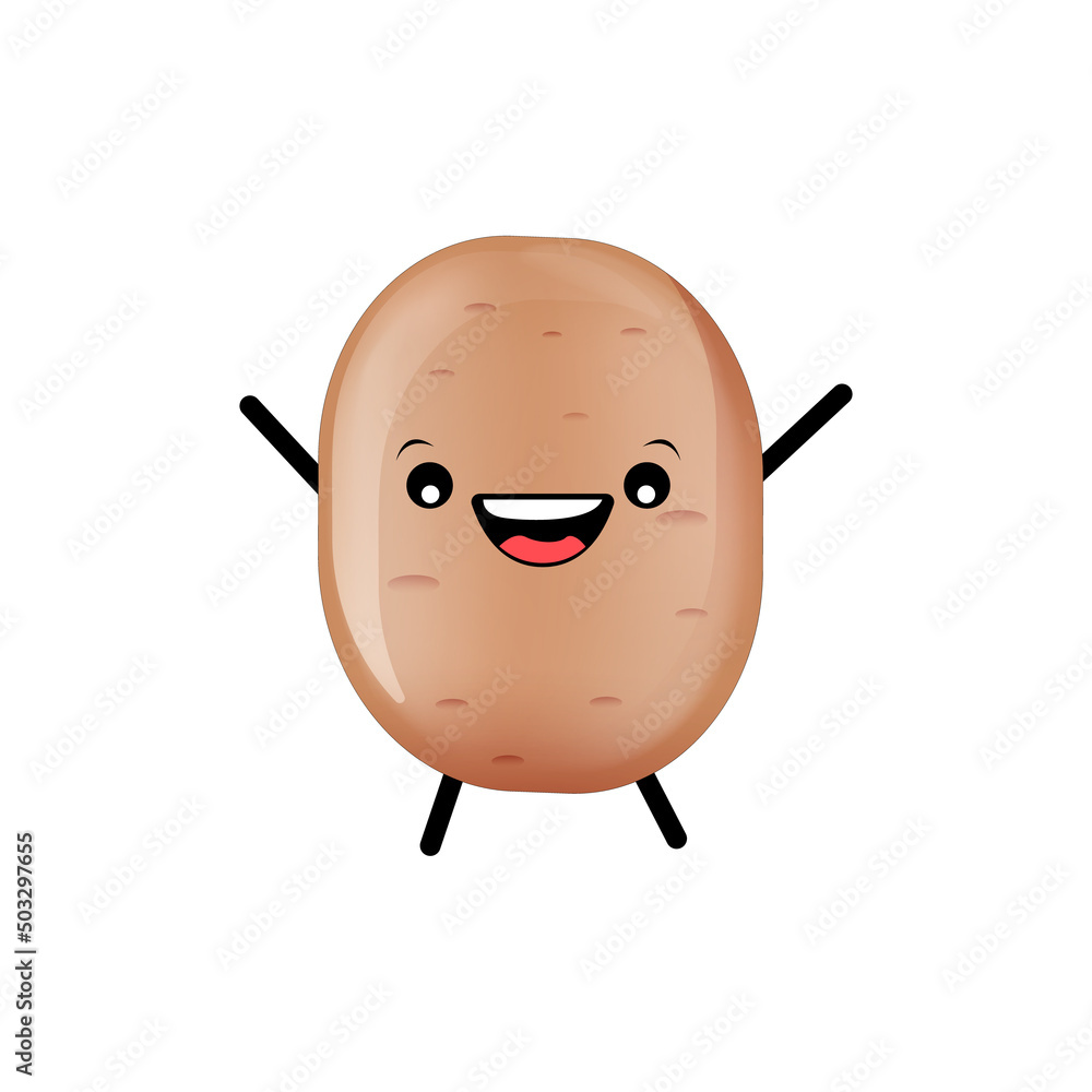 vector funny cartoon cute tiny brown smiling potato character isolated ...
