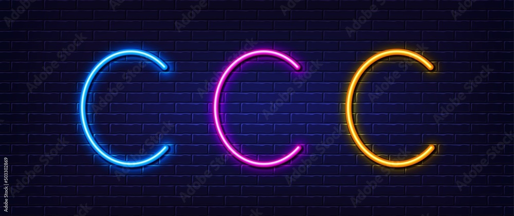 Initial letter C icon. Neon light line effect. Line typography ...