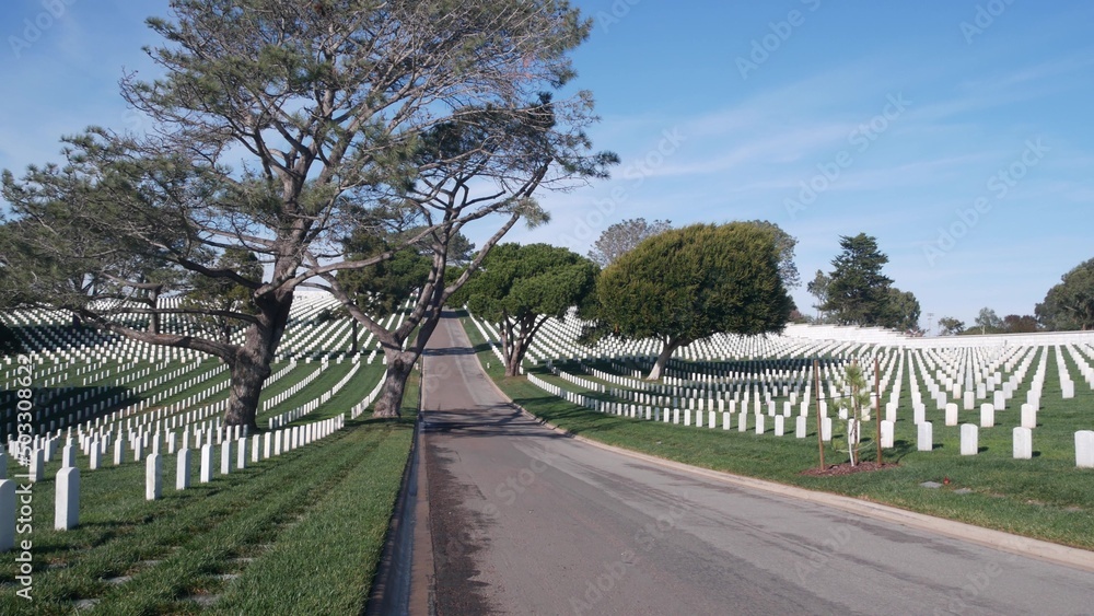 Tombstones on american military national memorial cemetery, graveyard ...