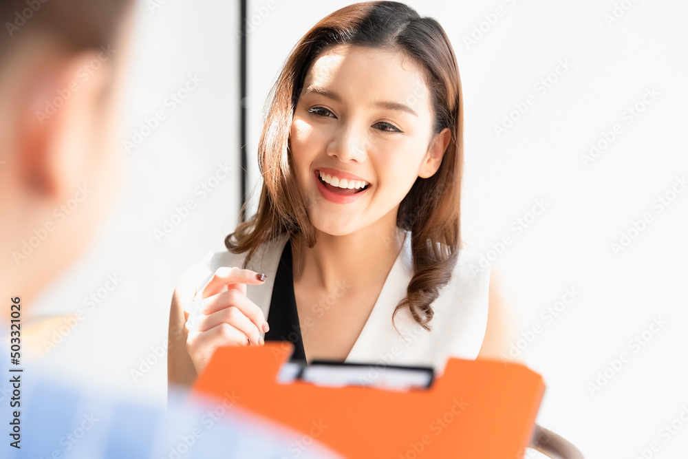 Beautiful young asian woman employee is during job interview. Human ...