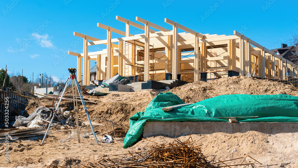 Builder's auto level for geodetic works at the construction site of a ...