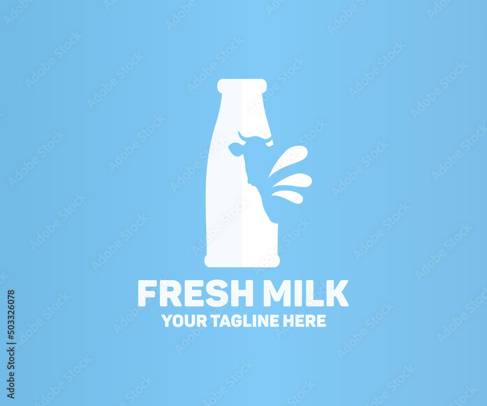 Fresh milk glass bottle, splash, fresh organic milk logo design. Dairy ...