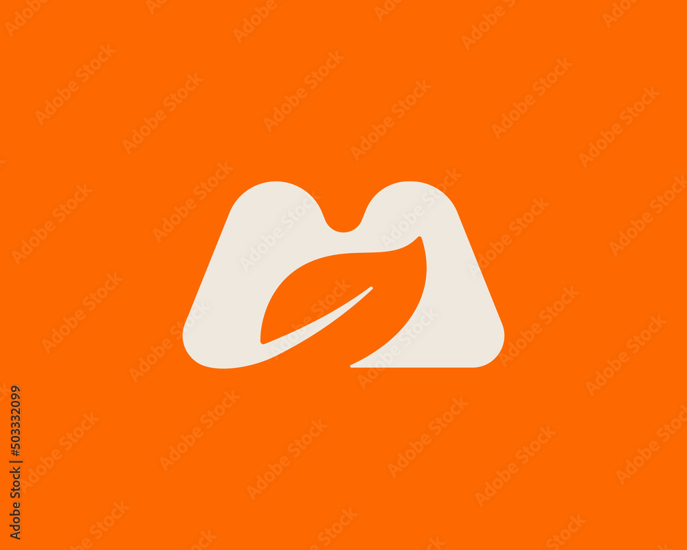 Abstract letter M with leaf inside icon logo vector design template ...