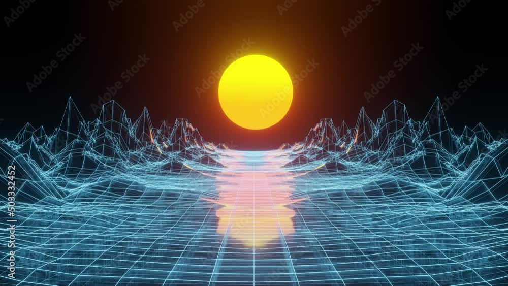 Retro futuristic background. 80s style neon lights. Digital landscape ...