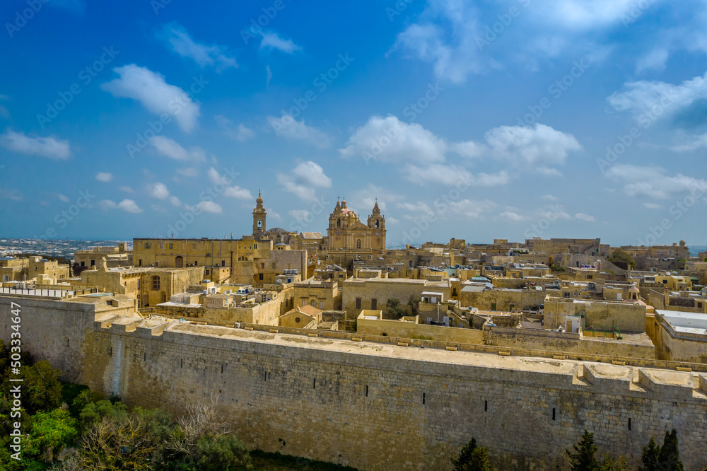 Aerial panorama view of the town of Mdina fortress in Malta also called ...