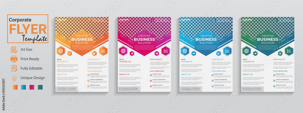 flyer corporate. Flyer business. four flyer template in 4 design color ...