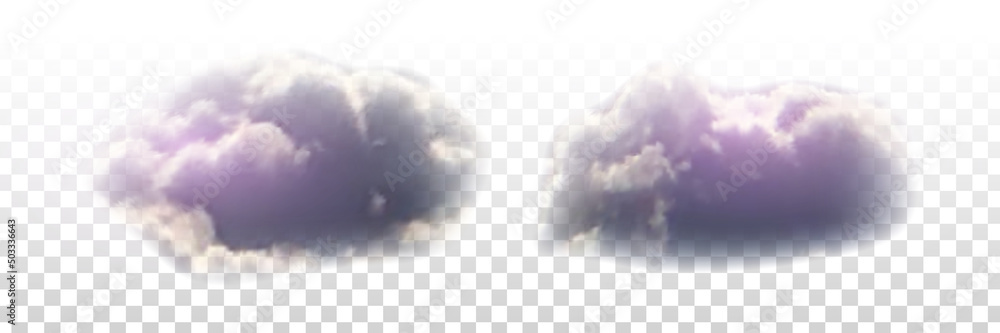Vector set of realistic isolated purple cloud for template decoration ...