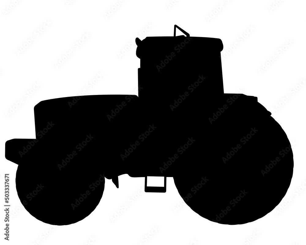 Black silhouette Realistic tractor in profile on a white background ...