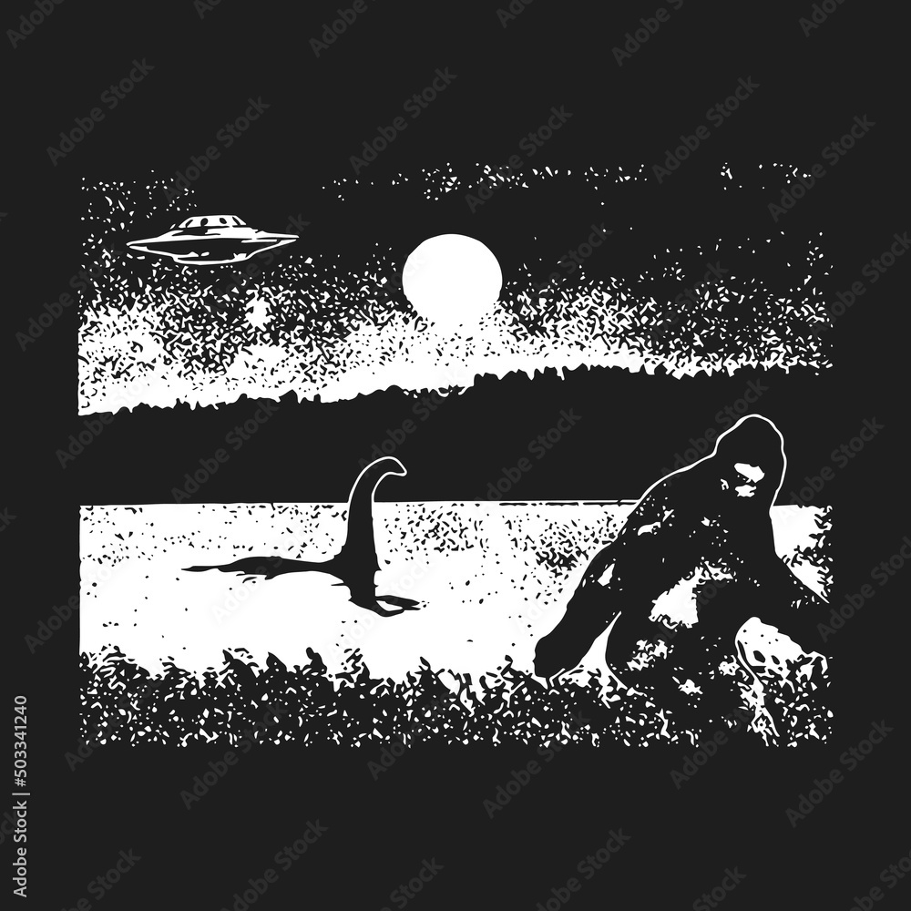 Big Foot Vector T shirt design. Loch Ness Monster. Mystic printable ...