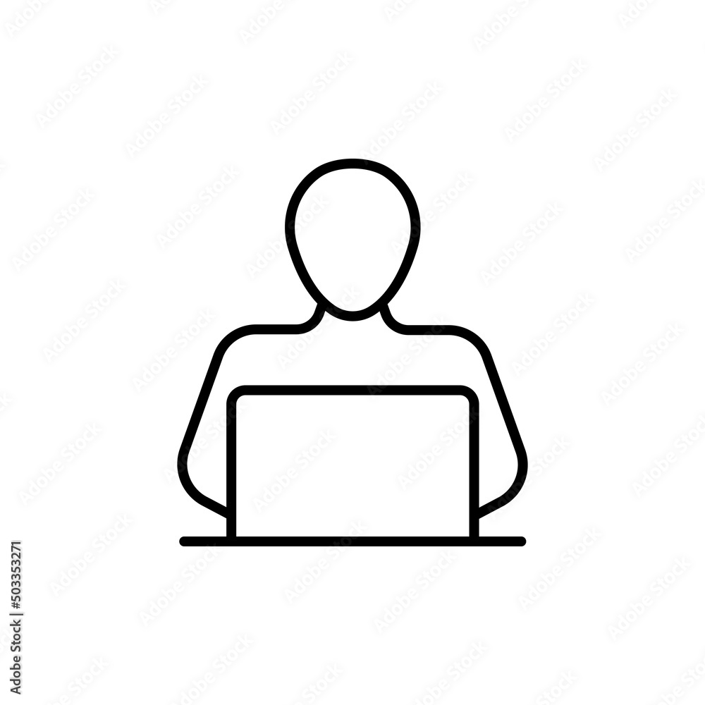 Office worker silhouette outline icon. Computer work concept. Freelance ...