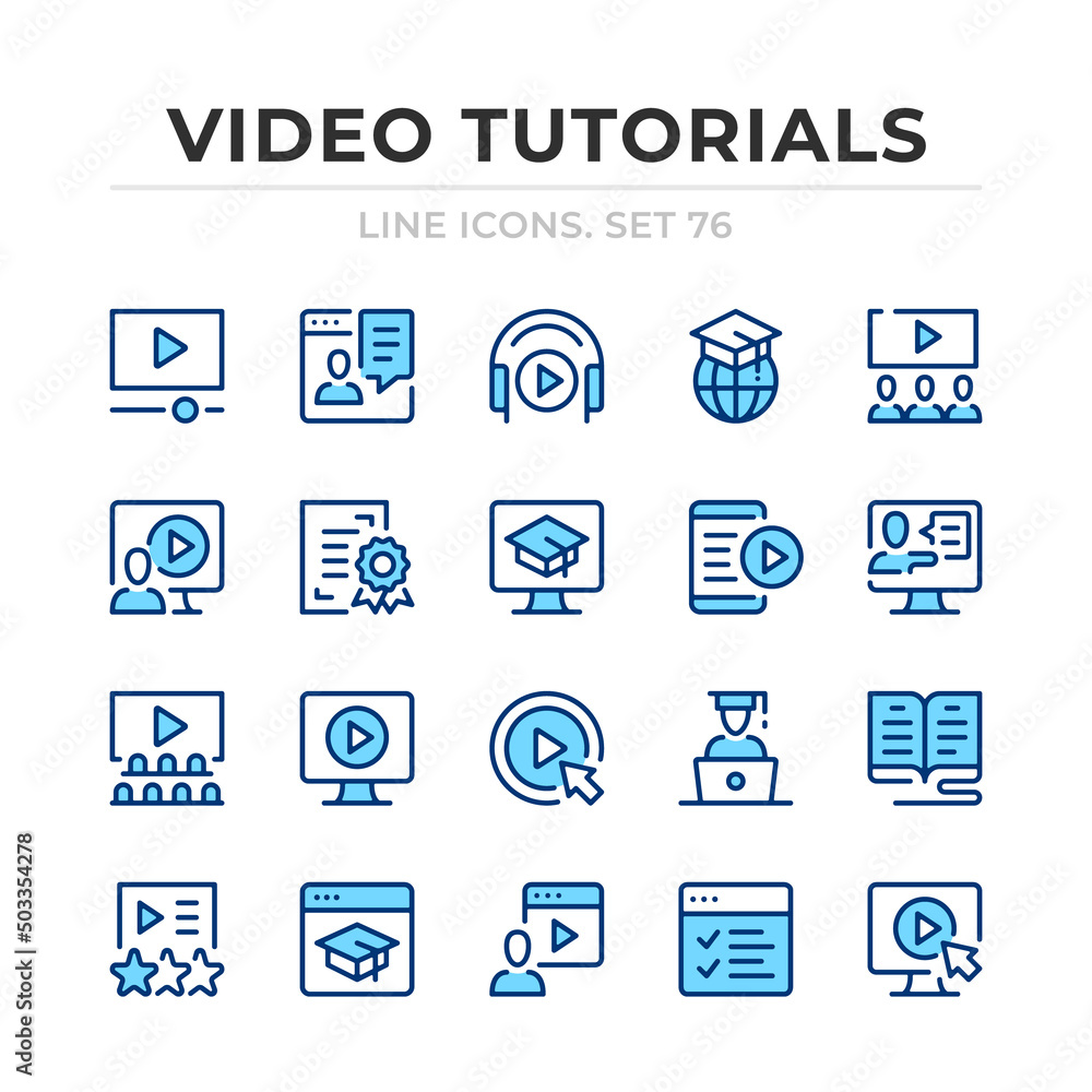 Video tutorials vector line icons set. Thin line design. Outline ...