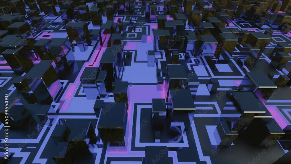 Vidéo Stock 4k looped animation. Hi tech pattern on plane surface, neon ...