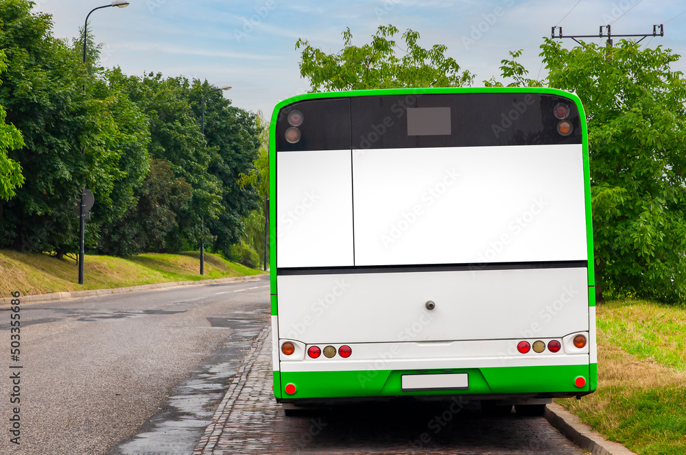 Blank white banner for advertisement on back of a bus Stock Photo ...