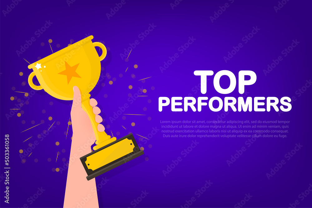 Top performance trophy in flat style. Flat vector illustration. Winner ...