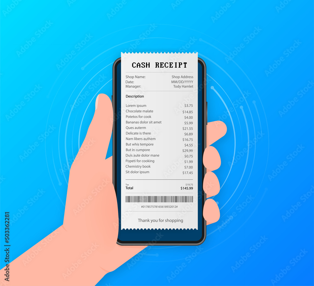 Cash receipt icon in a flat style isolated. Invoice sign. Vector ...