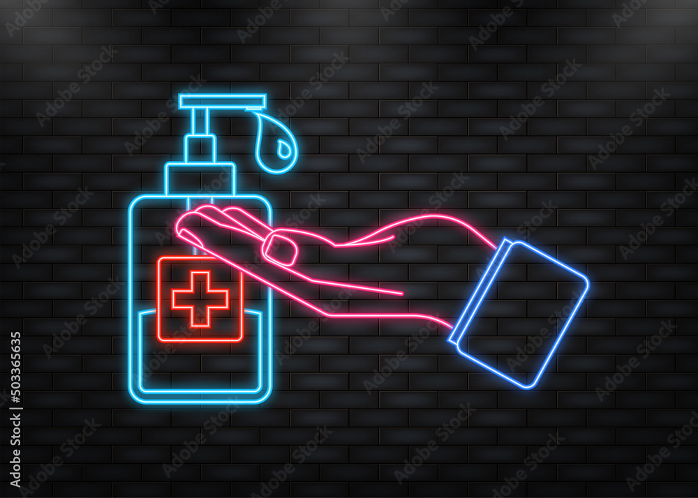 Disinfection sanitizer on transparent background. Vector neon ...