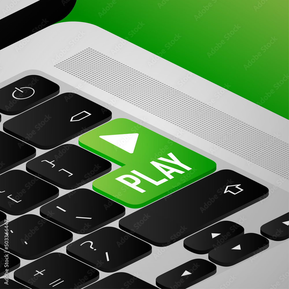 Flat green button play on transparent background. Vector png. Social ...