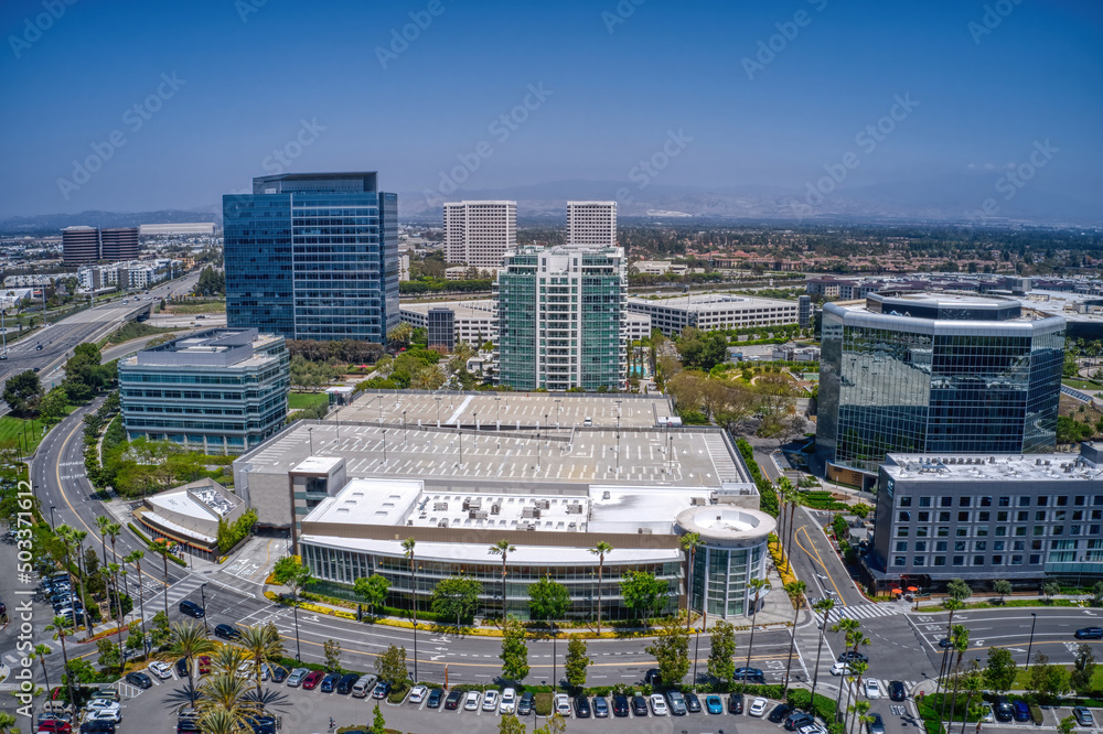 Low Altitude Aerial View of Downtown Irvine, California in Spring Stock ...