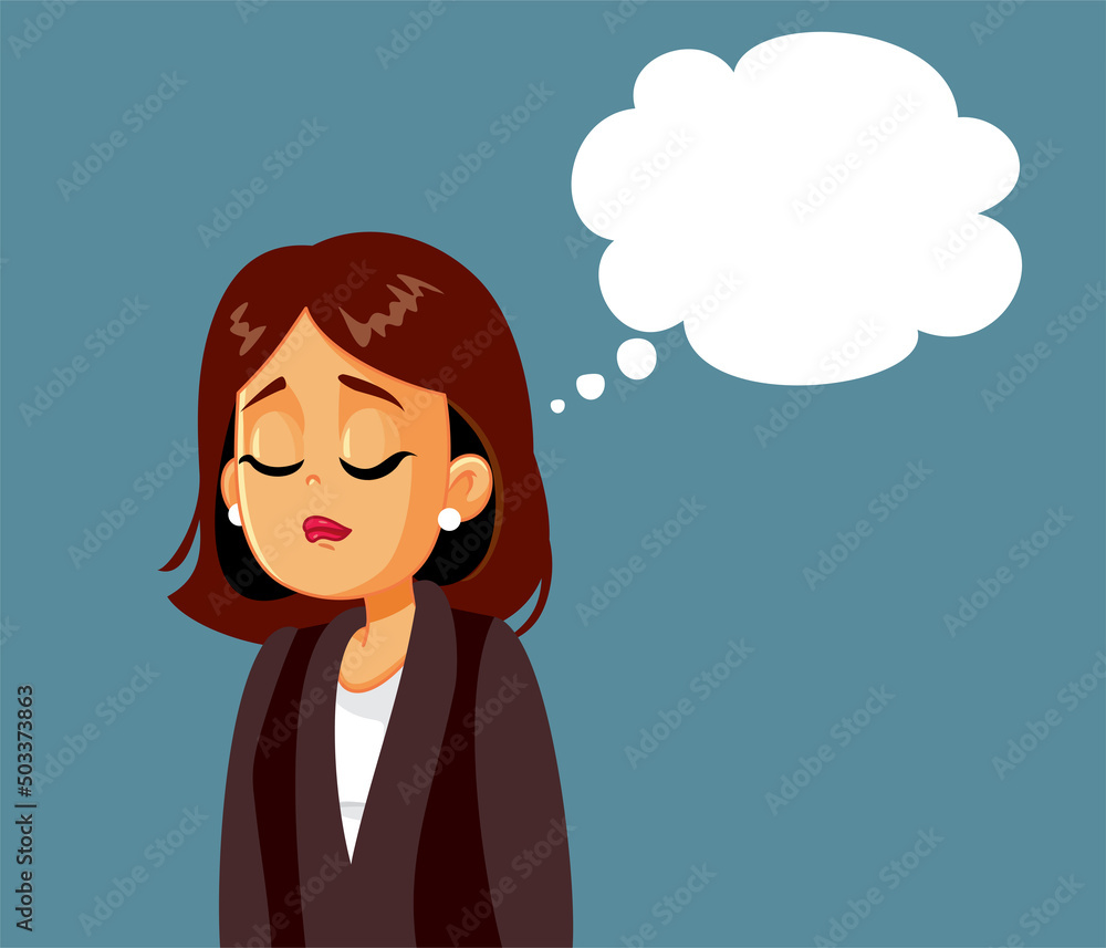 Vetor de Sad Woman with Thinking Bubble Vector Cartoon Illustration do ...