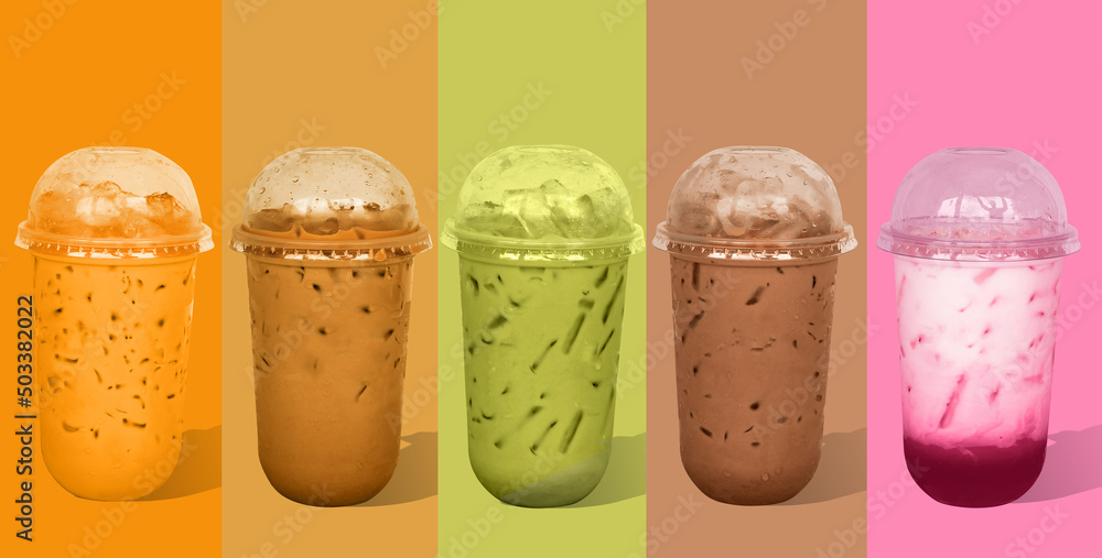 Overview of beverages, cold drinks in a cup, take away Stock Photo ...