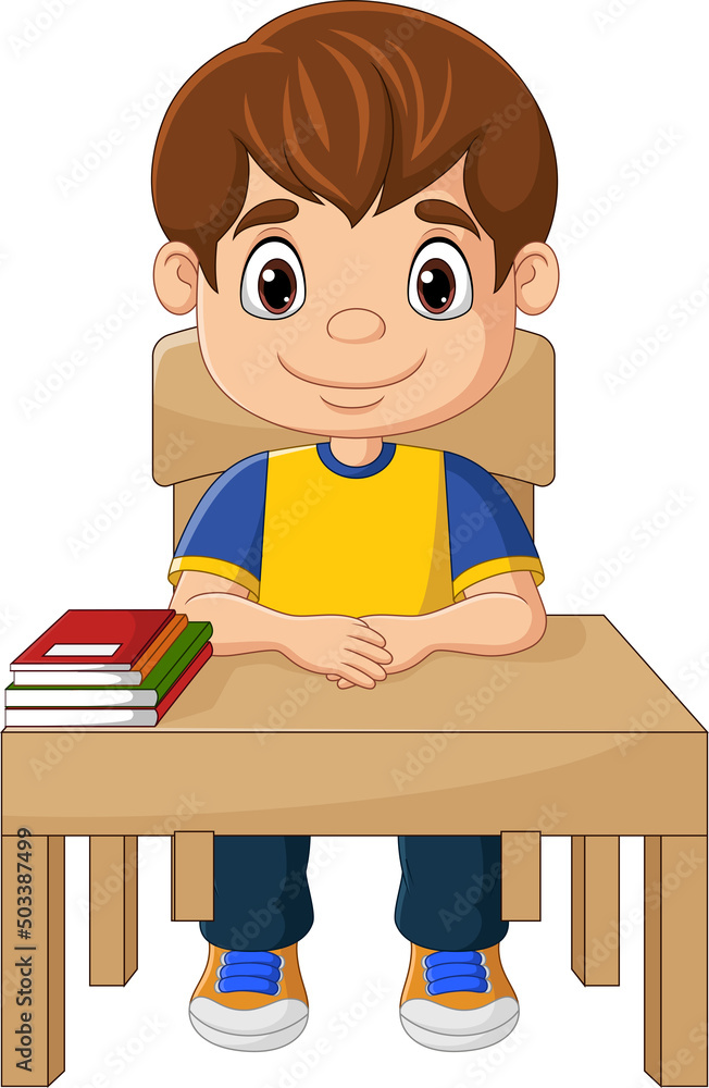 Cartoon little boy studying on the desk Stock Vector | Adobe Stock Cartoon little boy studying on the desk Stock Vector | Adobe Stock