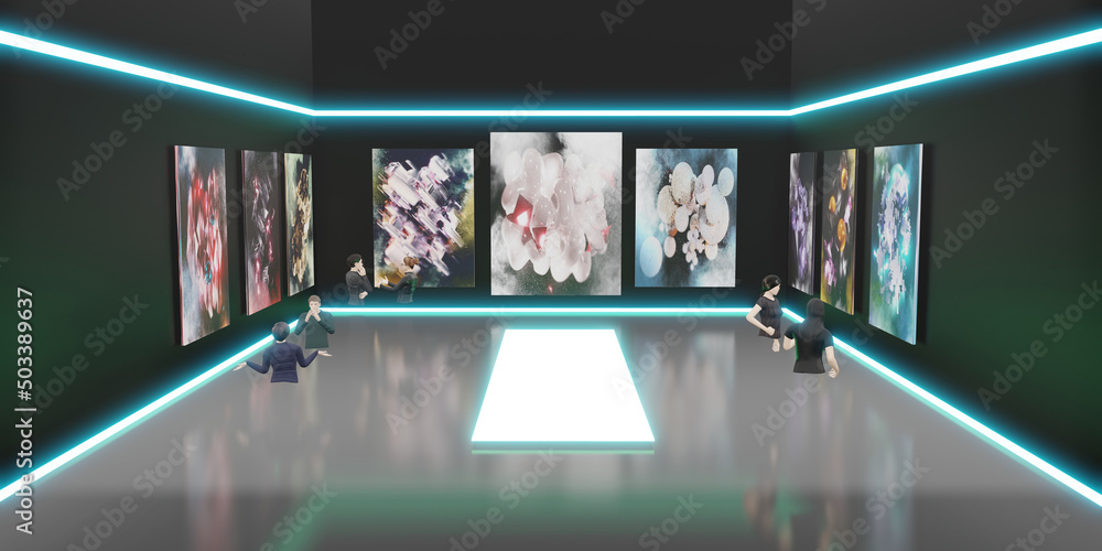 Metaverse world NFT Art Gallery Avatars and VR Glasses 3D Illustrations ...