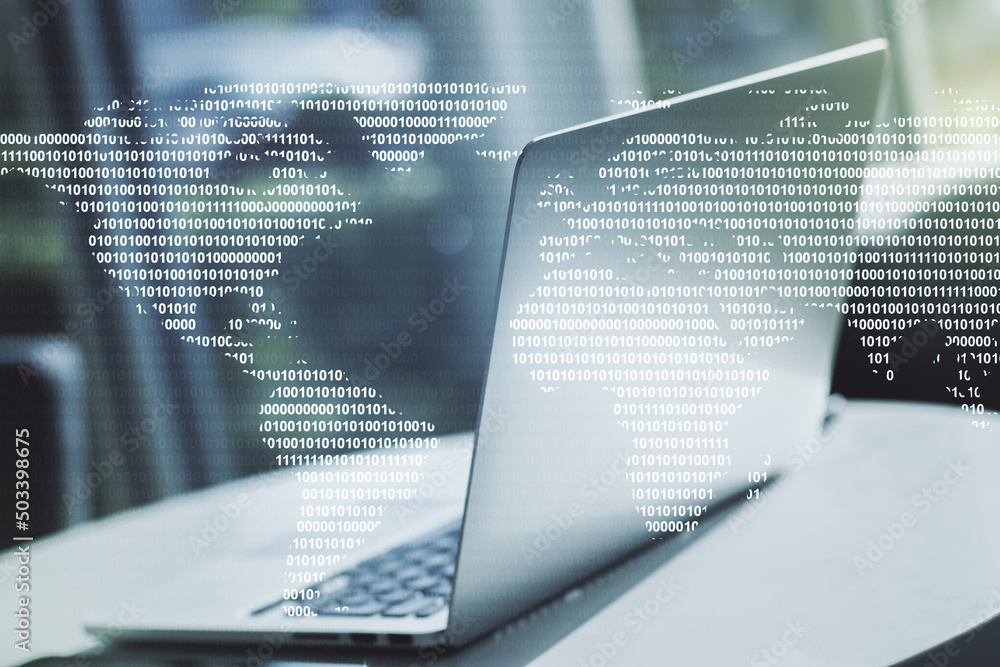 Abstract creative digital world map on modern computer background ...