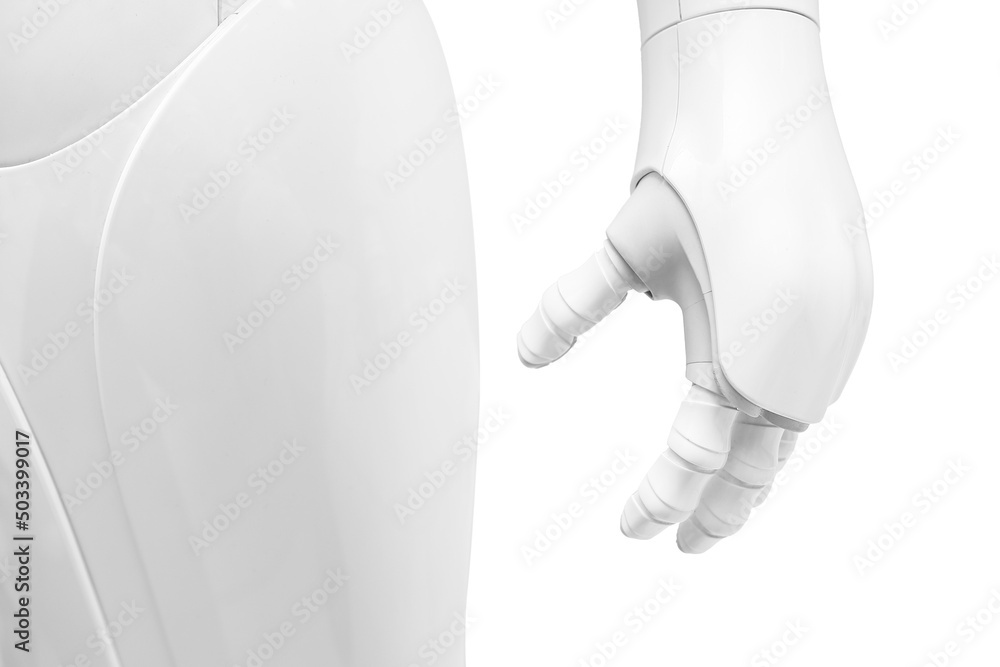 Futuristic humanoid robot on white background, closeup Stock Photo ...
