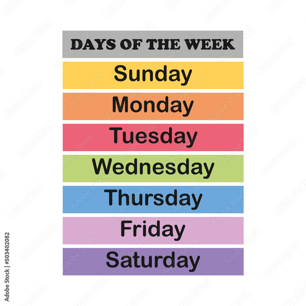 Days of the week, elementary education. School infographic, colored ...