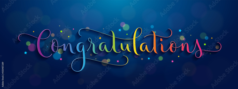 CONGRATULATIONS rainbow vector brush calligraphy greeting card with ...