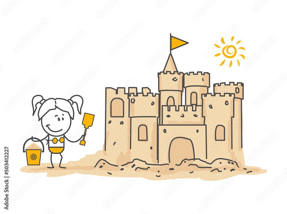 Stick figures. Hello summer. Sand castle. Stickman build a sand castle ...