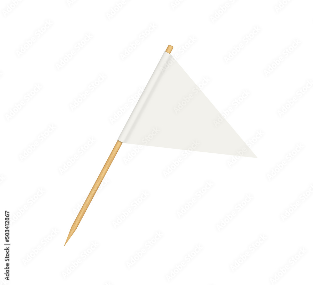 Toothpick flag. Blank flag on wooden stick. Wood toothpick with white ...