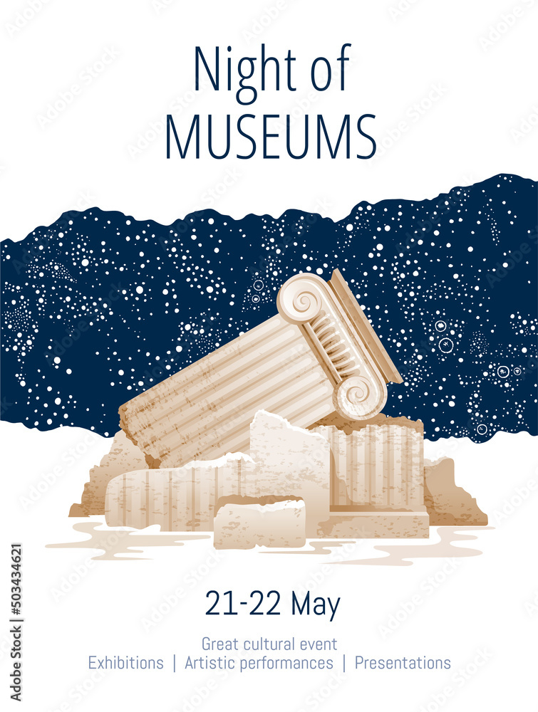 Night of museums poster on stary sky background. Modern vector ...