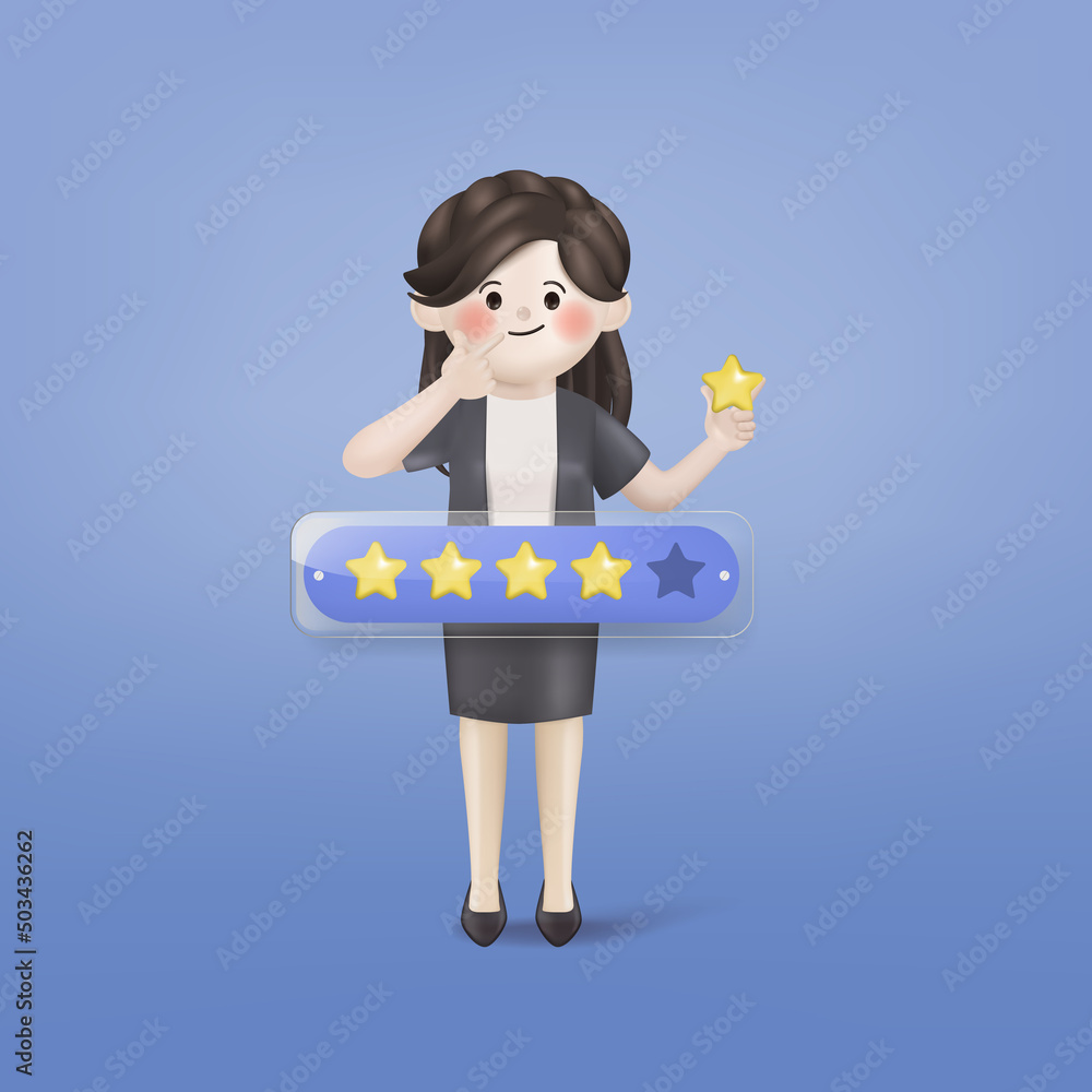 3d illustration vector cute businesswoman review rating and feedback ...