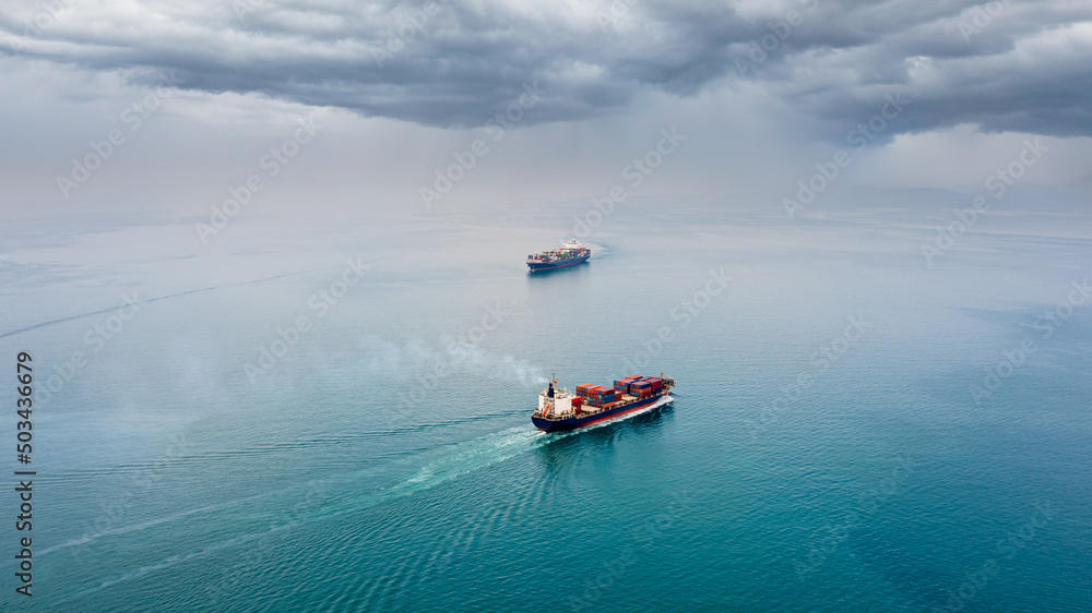 two container ship carrying container box global business delivery ...