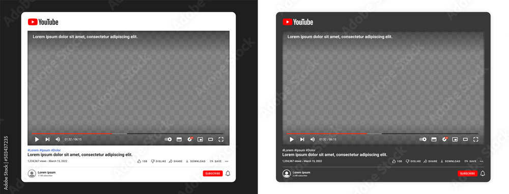 Youtube video frame template vector set. Isolated Youtube screen frame ...