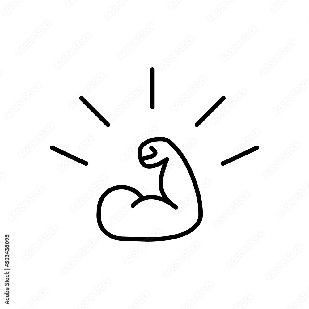 Body building line icon. Logo single shining muscle. Thin outline flat ...