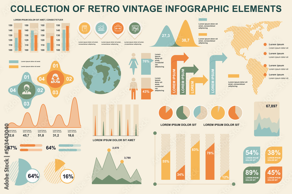 Bundle vintage infographic elements data visualization vector design ...