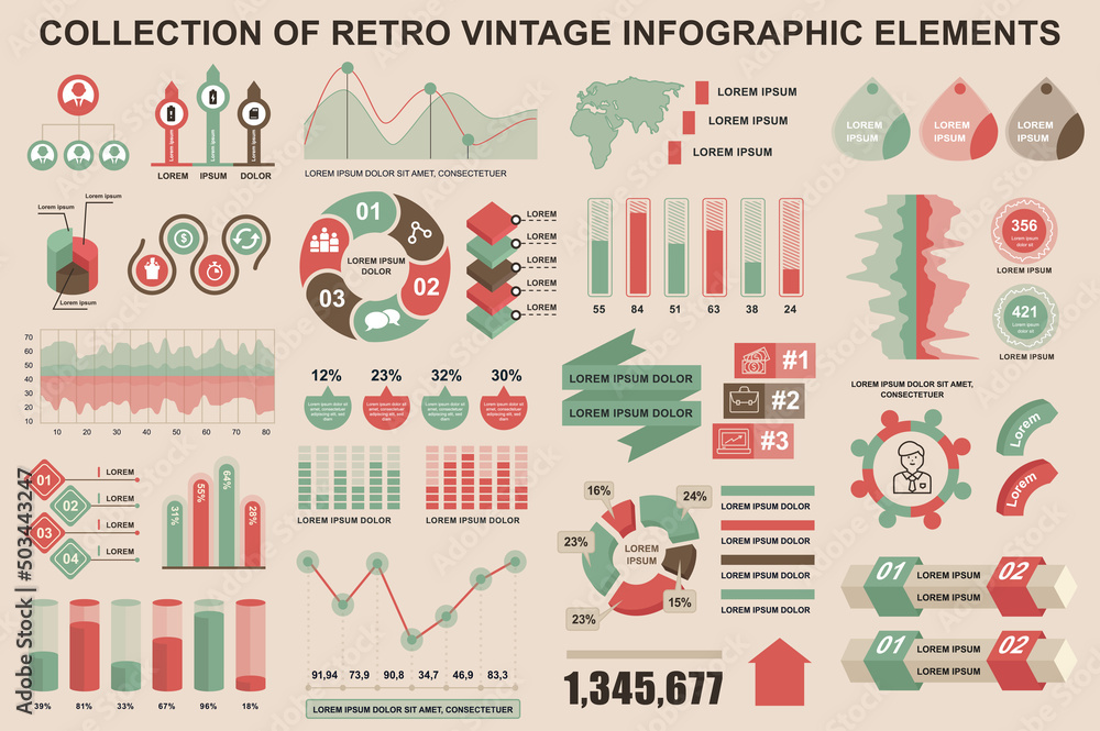 Bundle vintage infographic elements data visualization vector design ...