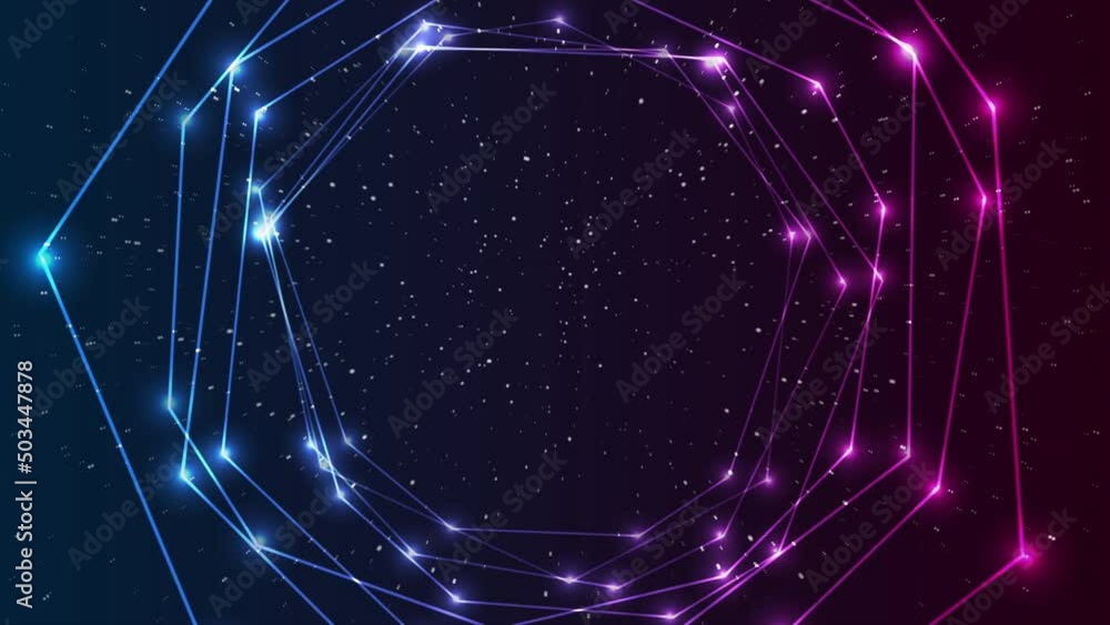 Blue purple neon circular connection lines tech abstract motion ...