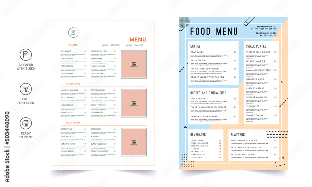 Restaurant food menu design template. Restaurant fast food cafe menu ...