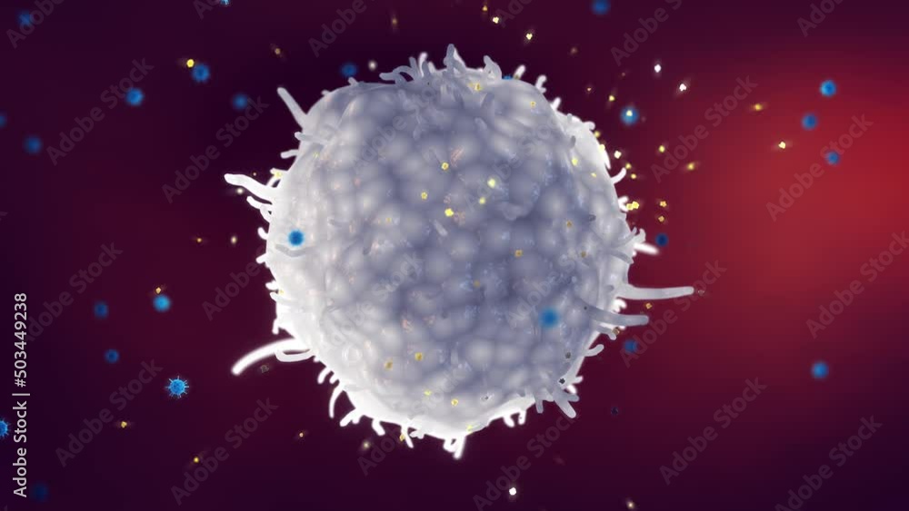 Animation of macrophage releasing cytokines as a part of the body immune response to viral ...