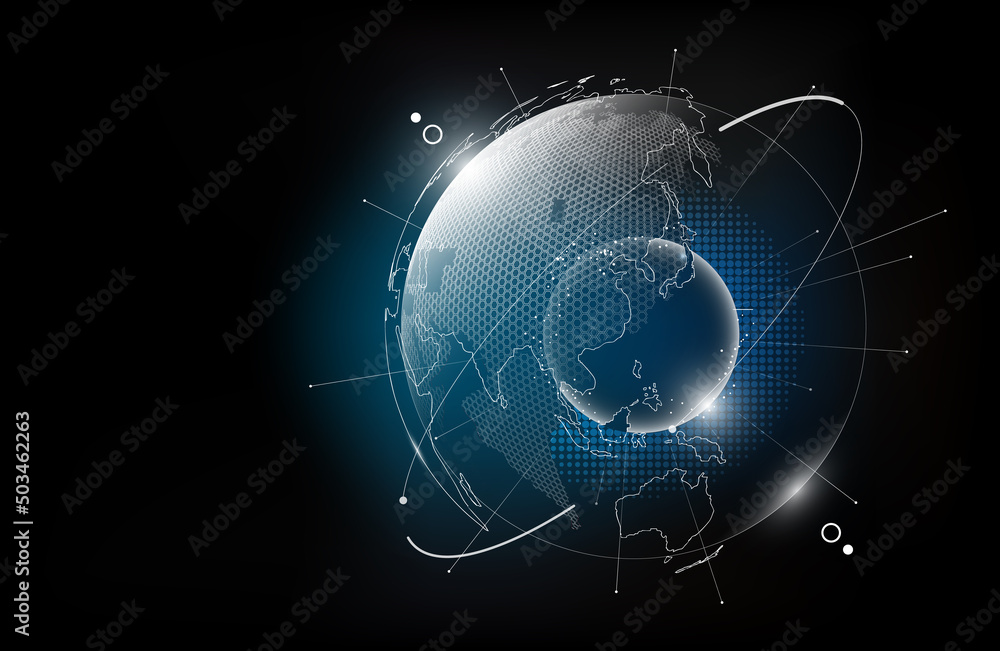 Futuristic technology globe in hologram globalization concept, world ...