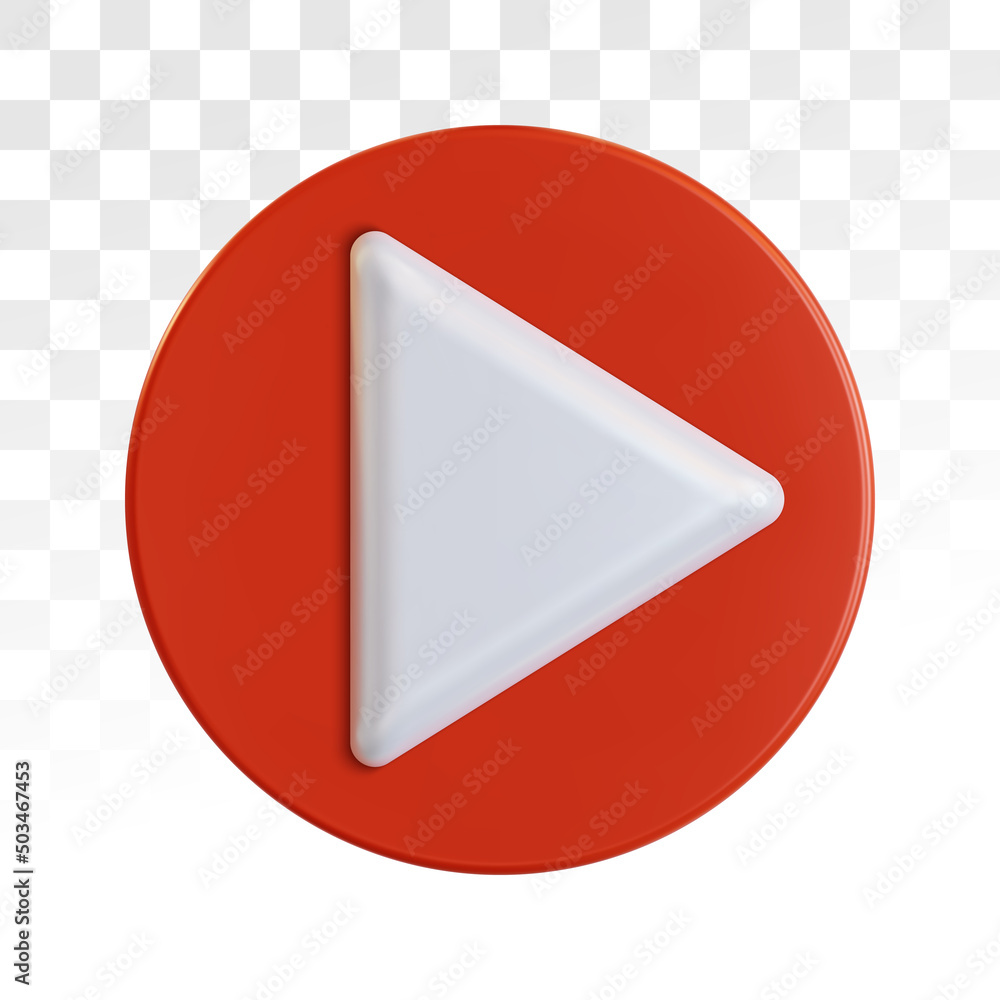 Red play button. Video player icon concept. Realistic 3D vector ...