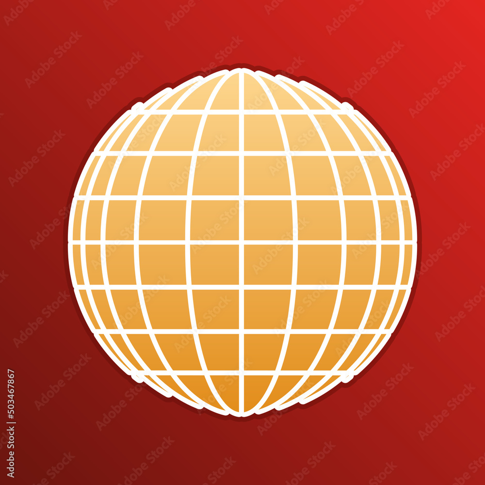 Earth Globe sign. Golden gradient Icon with contours on redish ...