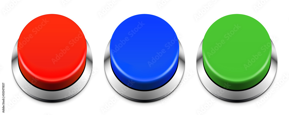 Set of red, blue, and green buttons with metal rings. Colorful vector ...