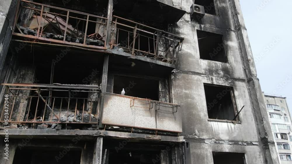 War in Ukraine - burnt and destroyed house in Kyiv Stock Video | Adobe ...